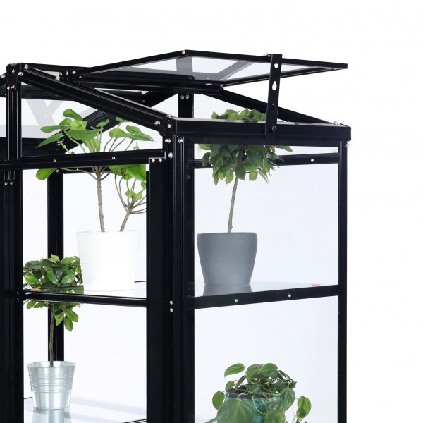 Korkea minikasvihuone V-katto | 4mm turvalasi | Musta | Osta Outl1:stä