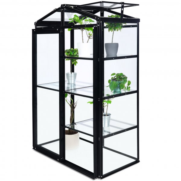 Korkea minikasvihuone V-katto | 4mm turvalasi | Musta | Osta Outl1:stä