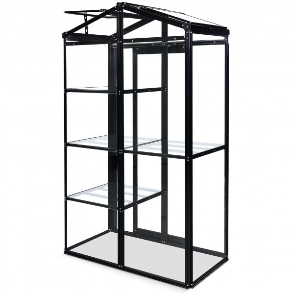Korkea minikasvihuone V-katto | 4mm turvalasi | Musta | Osta Outl1:stä